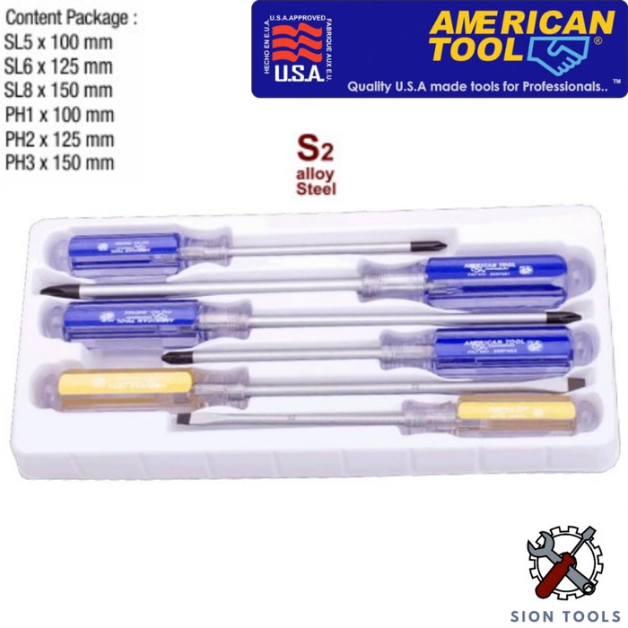 Jual AMERICAN TOOL OBENG KRISTAL (S2) SET 6 PCS / IN LINE SCREWDRIVER ...