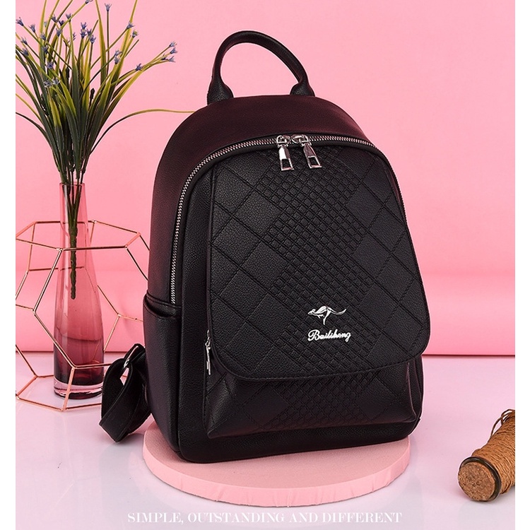 Jual TAS RANSEL WANITA BACKPACK KULIT HITAM SEKOLAH KULIAH GENDONG ...