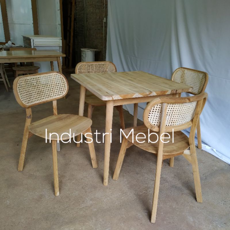 Jual Set Kursi Cafe Rotan Kayu Jati Jepara - Meja Makan Cafe Restoran Minimalis - Kursi Kacang ...