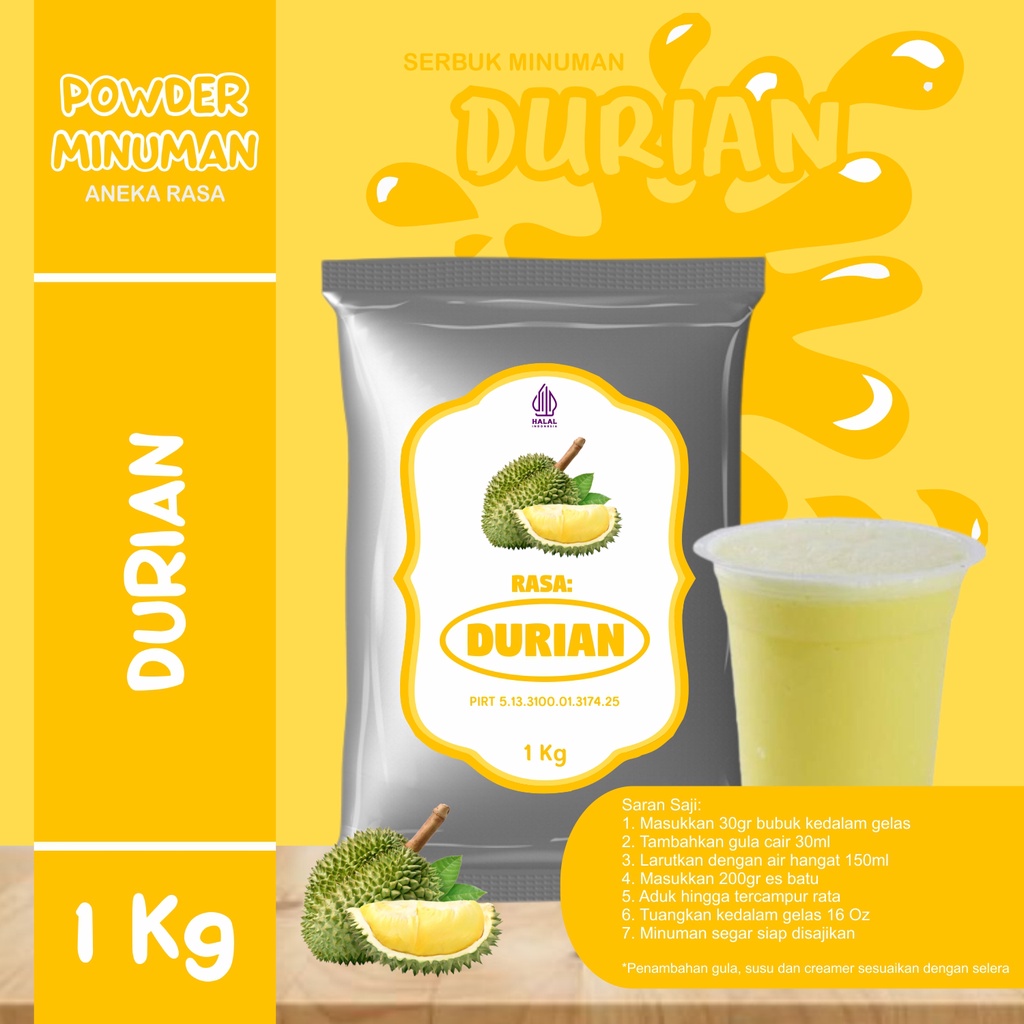 Jual Bubuk Serbuk Minuman 1kg Rasa Durian Bubuk Minuman Kekinian ...