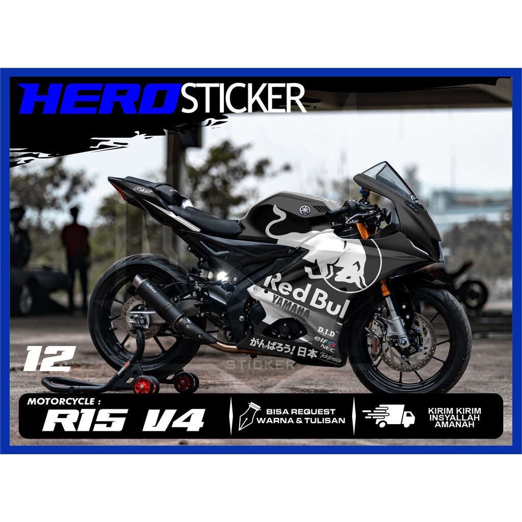Jual Sticker Decal Yamaha R15 V4, Sticker Decal R15 V4 Variasi RED BUL ...