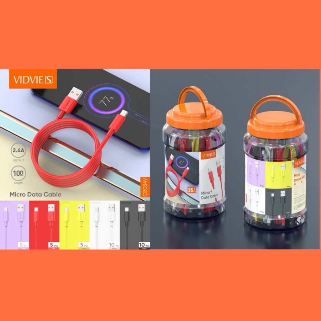 Jual Cable usb-A to micro usb vidvie-S charge sync 2.4a 100cm cb034v ...