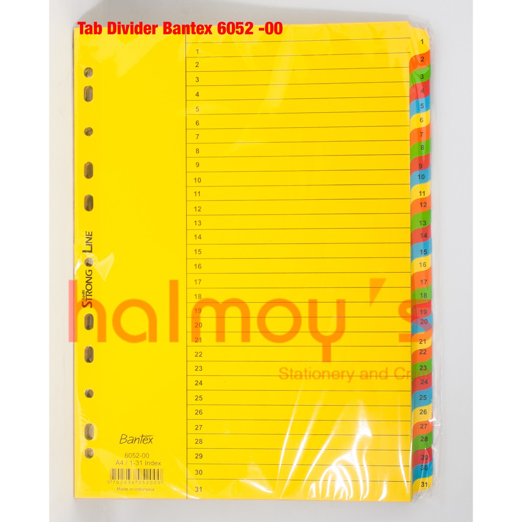 Jual PEMBATAS / TAB DIVIDER BANTEX 6052 - 00 A4 / 1 - 31 INDEX | Shopee ...