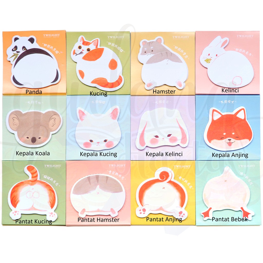 Jual Sticky Notes Hewan Lucu Unik Memo Panda Kelinci Hamster Anjing ...