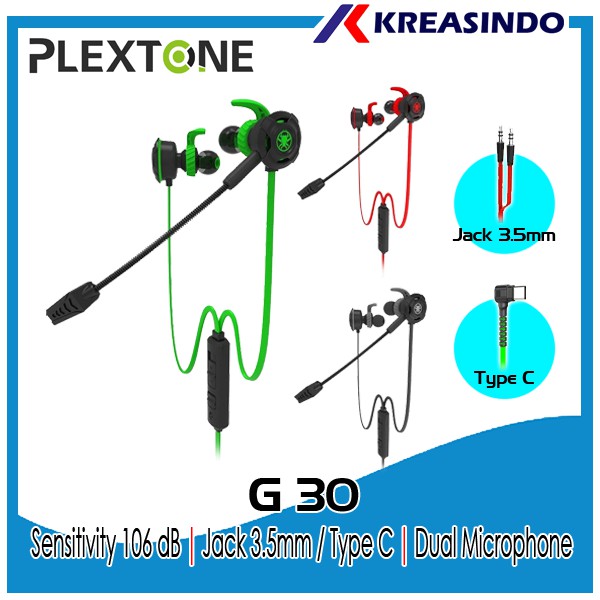 Jual Plextone G30 In Ear Gaming Earphone Headset With Mic Jack / Type-C Original | Shopee Indonesia