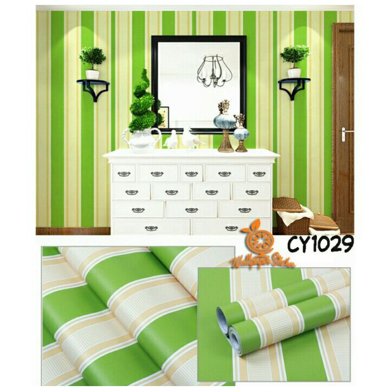 Jual Wallpaper Sticker Ruang Tamu Kamar Tidur Wps 077 Motif Salur Hijau | Shopee Indonesia