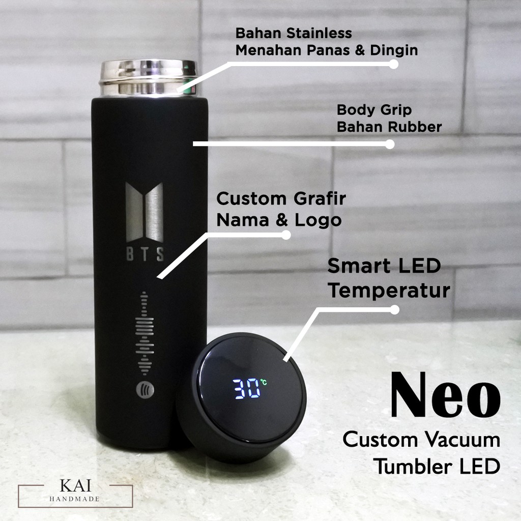 Jual Tumbler Thermos Termos Custom Grafir Nama Logo Smart Temperature LED Termos Teh Kopi ...