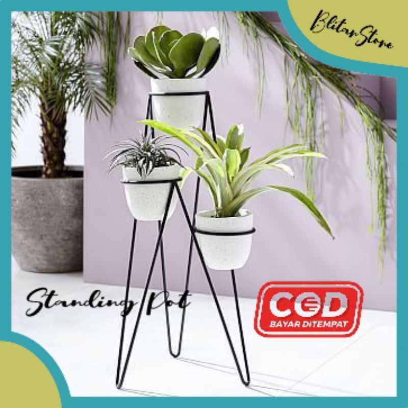 Jual standing pot besi/ rak pot besi 3 susun/ rak besi pot minimalis ...