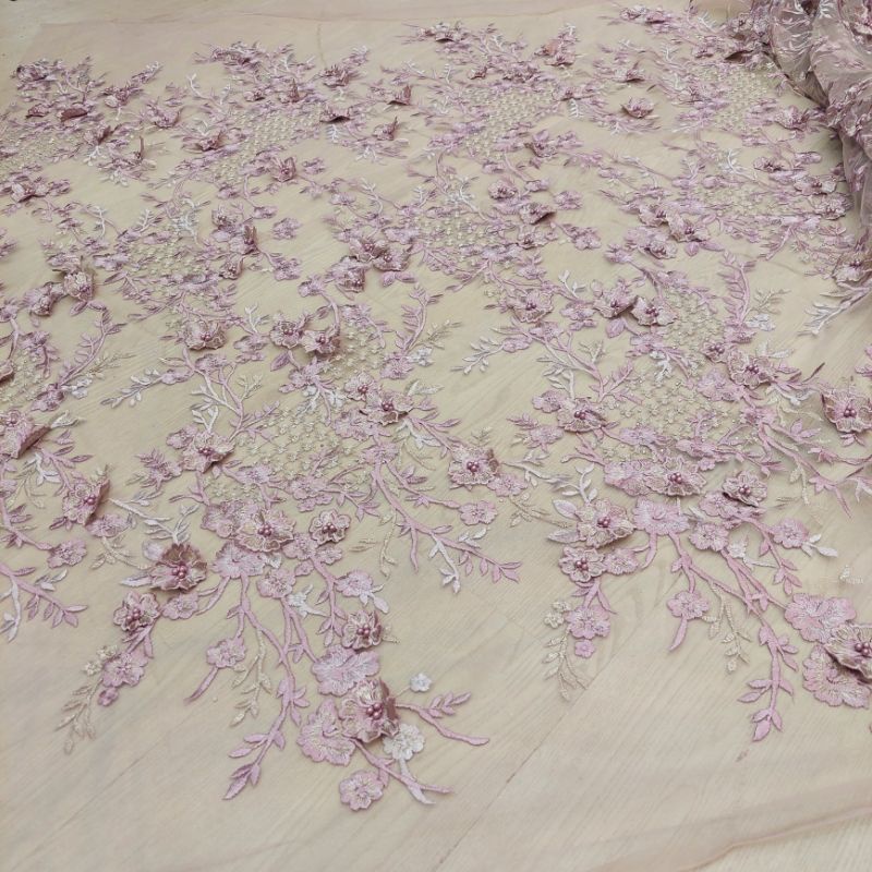 Jual Bahan Kain Tile Lace 3D Payet Korea Mdl Sakura | Shopee Indonesia