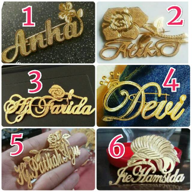 Jual BROS NAMA LAPIS EMAS / PIN NAMA / NAMETAG / NAMA DADA / PEMBUAT ...