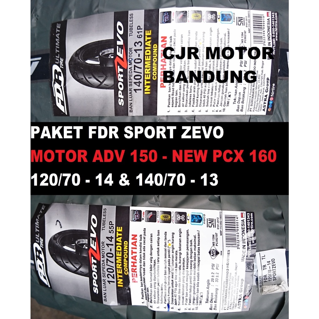 Jual PAKET Ban UPSIZE Motor ADV 150 NEW PCX 160 FDR Zevo 120/70 14 ...