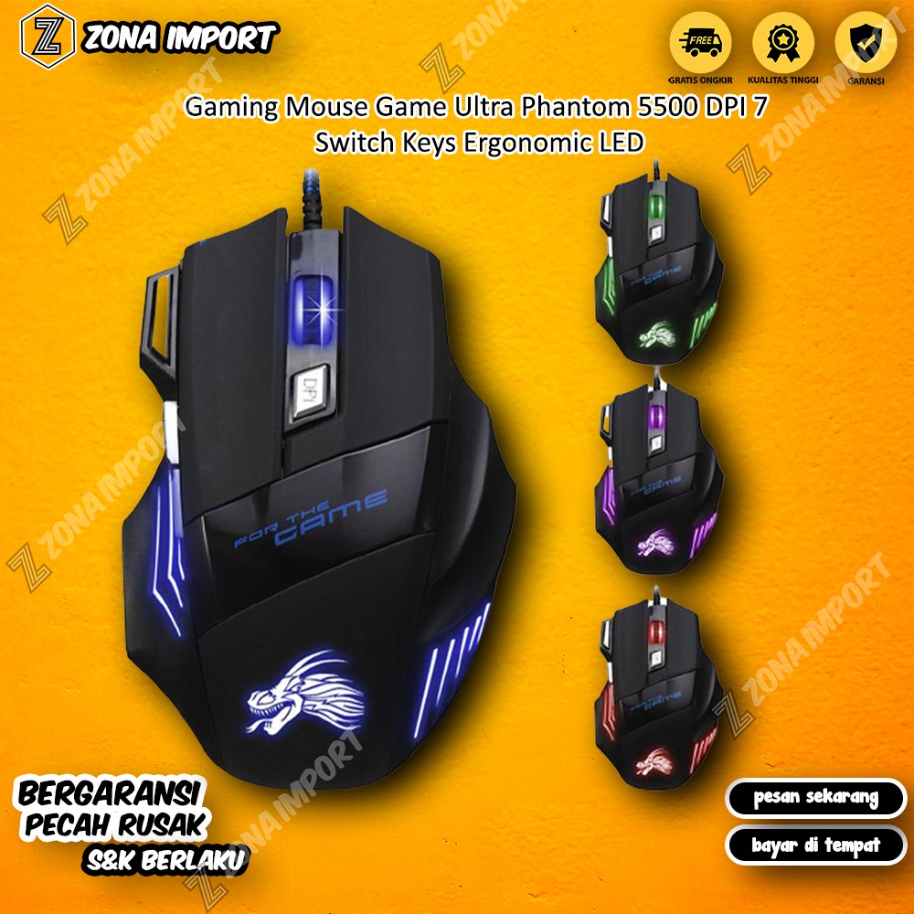 Jual Gaming Mouse Game Ultra Phantom 5500 DPI 7 Switch Keys Ergonomic ...