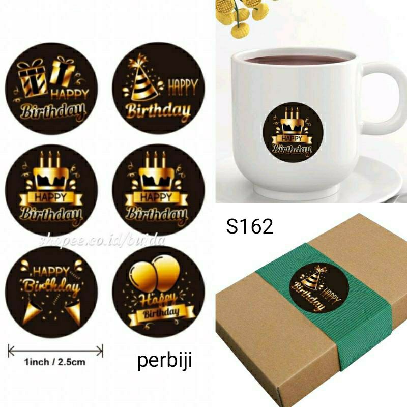 Jual Stiker Sticker Happy Birthday Black Gold Label Kemasan segel kado ...
