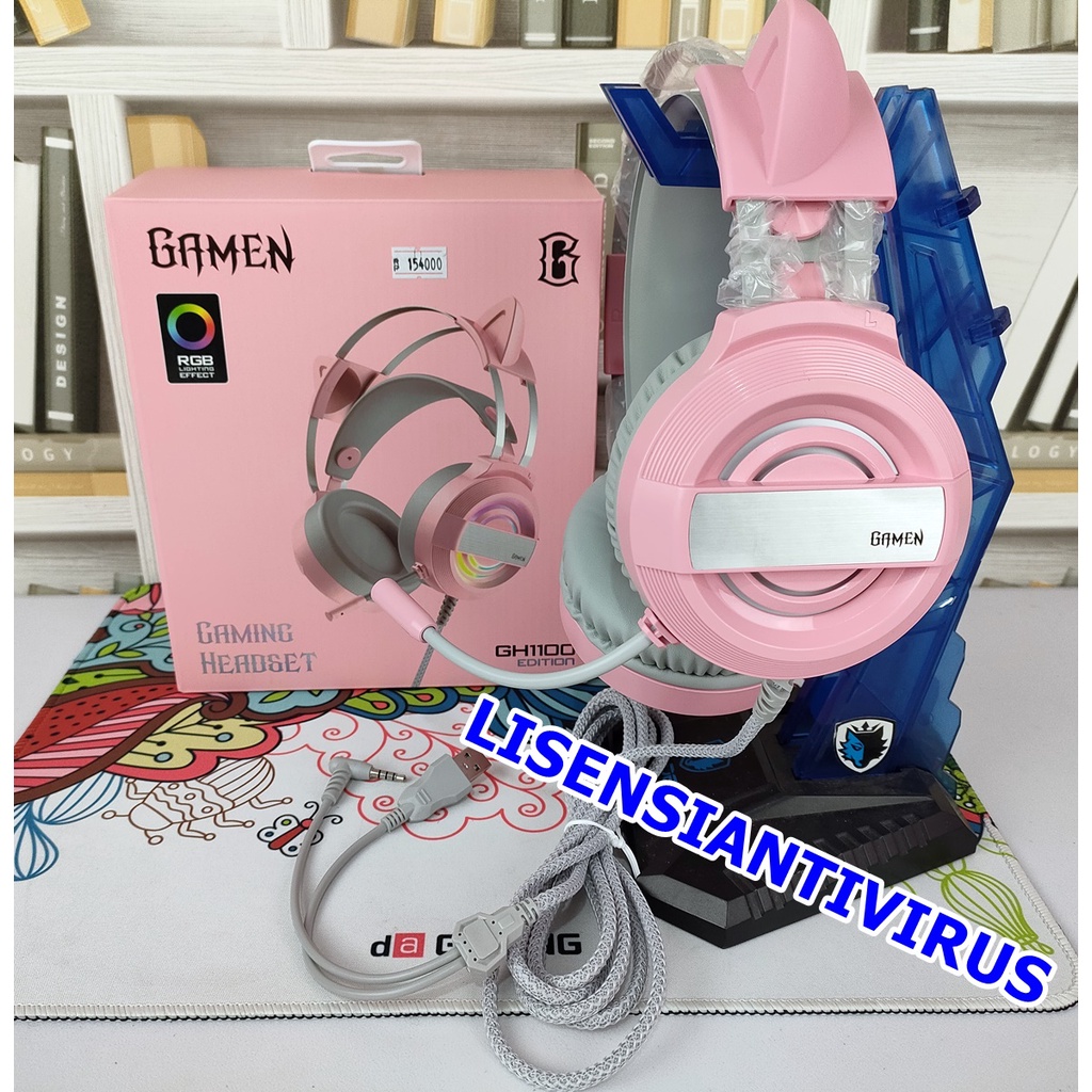 Jual Headset Kucing GAMEN Headphone Gaming Cat Ear GH1100 Pink LED RGB ...