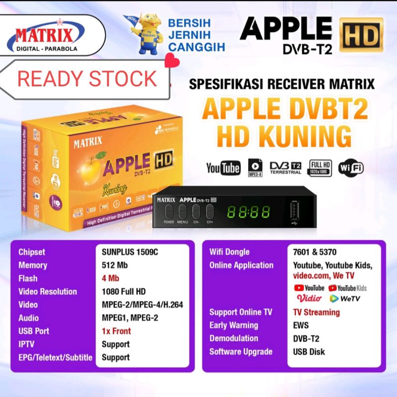 Jual set top box matrix apple kuning stb dvb t2 receiver tv digital ori ...