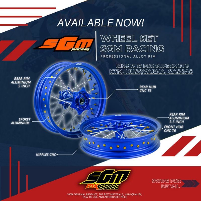 Jual Wheel Set SGM Racing Velg Set 17 350 500 Biru - KTM Husqvarna ...