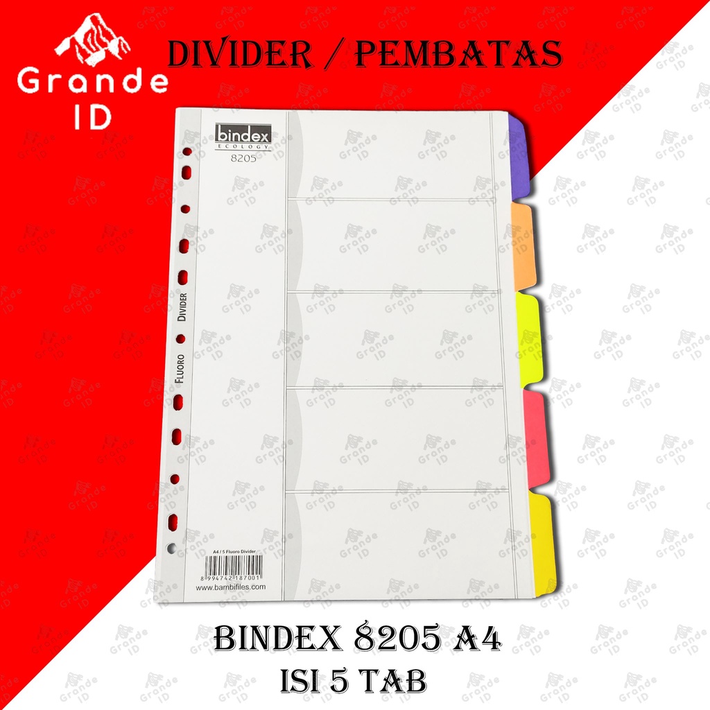 Jual DIVIDER BINDEX 8205 A4 ISI 5 TAB INDEX PEMBATAS BINDER | Shopee ...