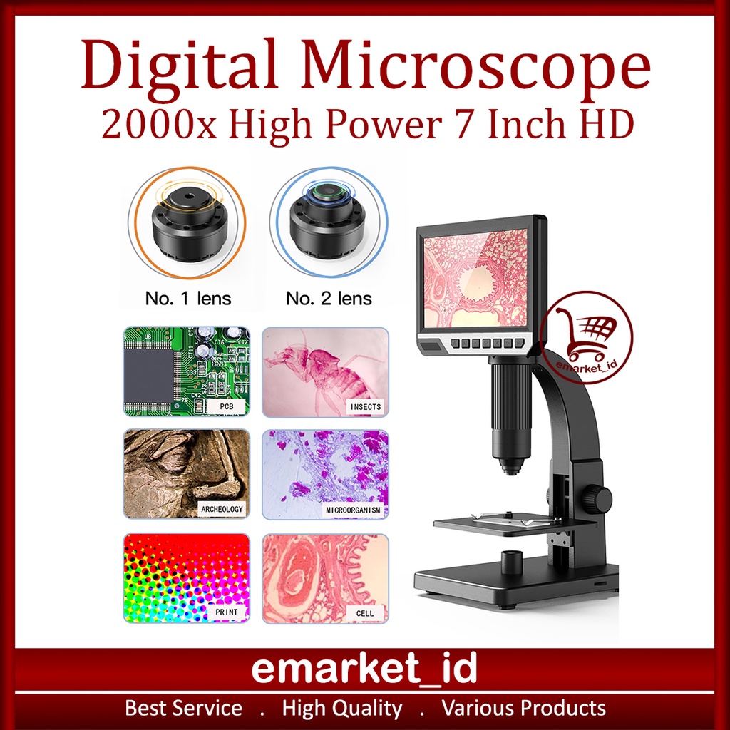 Jual Mikroskop Digital Dual Lens HD 2000X / Microscope 7 Inch HD ...
