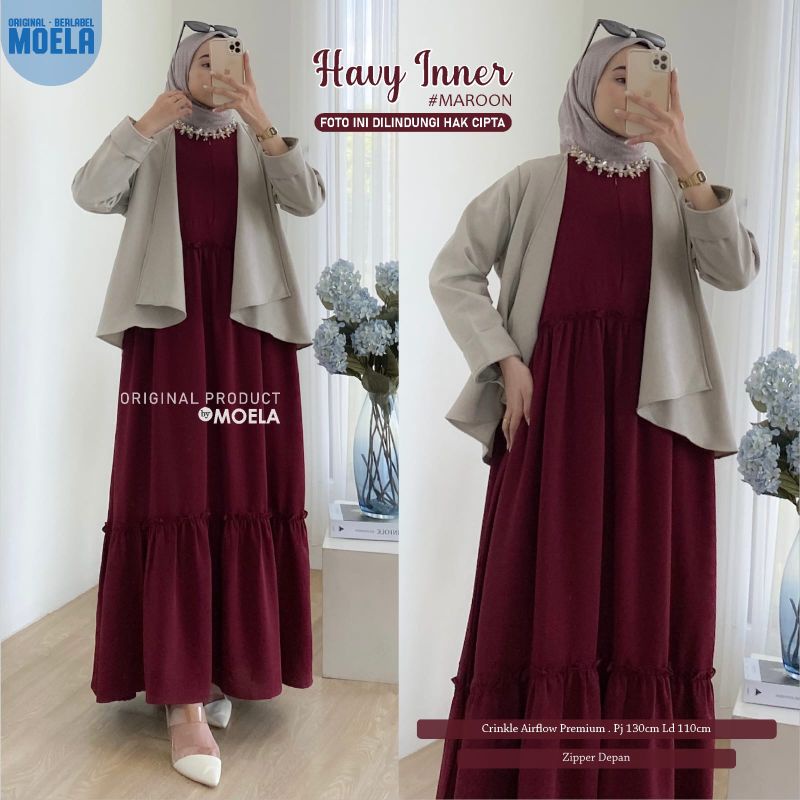 Jual Moela Berlabel Havy Inner Iner Dress Polos Cringkle Tanpa Lengan Pakaian Muslim Wanita ...