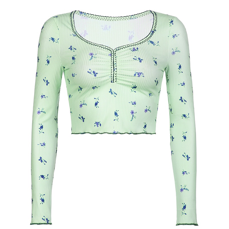 Jual Rapcopter Y2k Small Floral Crop Top Knitted Retro Long Sleeve T
