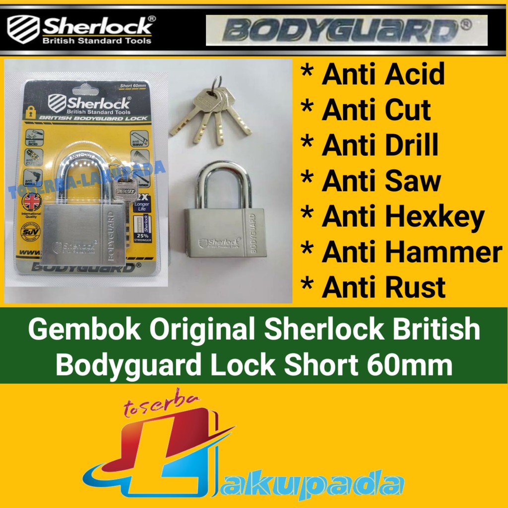 Jual Gembok Original Sherlock British Bodyguard Lock Short 60mm ...