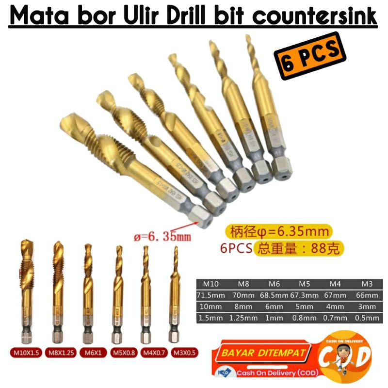 Jual Mata Bor tap Drat ulir drat baut hand Tap Drill Bit Countersink ...