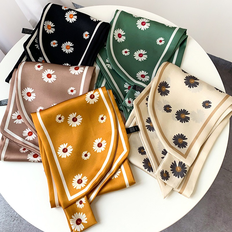 Jual Syal Sutra Scarf Pita Dasi Motif Cantik Bunga Daisy Selendang ...