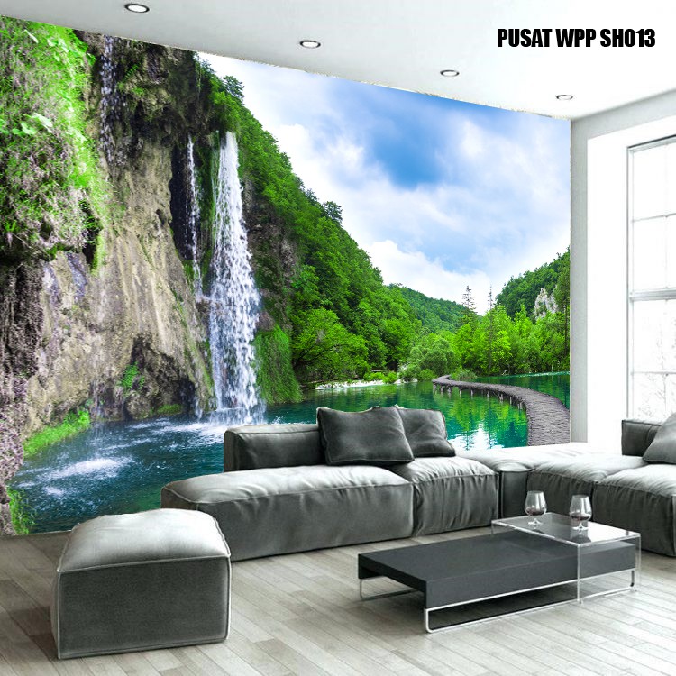 Jual TERLENGKAP, Wallpaper Pemandangan Alam Air Terjun 3D, wall banner ...
