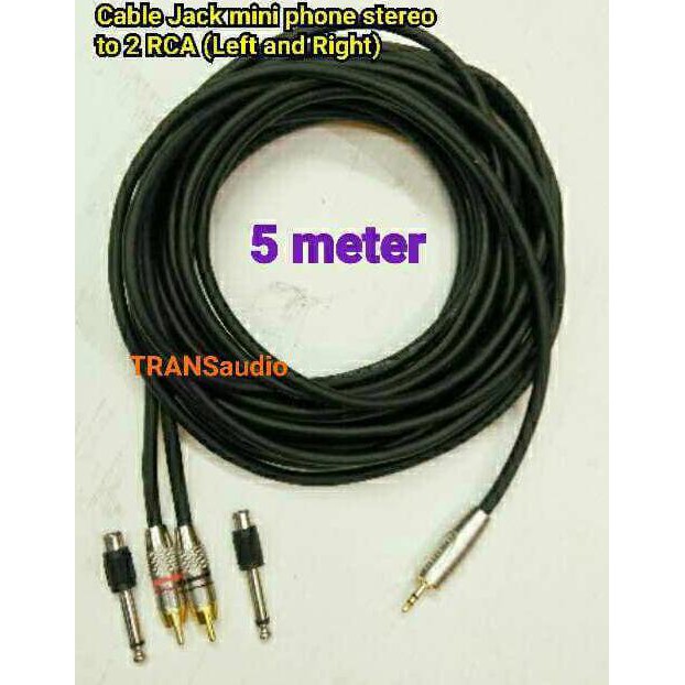 Jual KABEL KONEKTOR JEK PHONE MINI STEREO TO RCA ( LEFT RIGHT) 5 METER | Shopee Indonesia