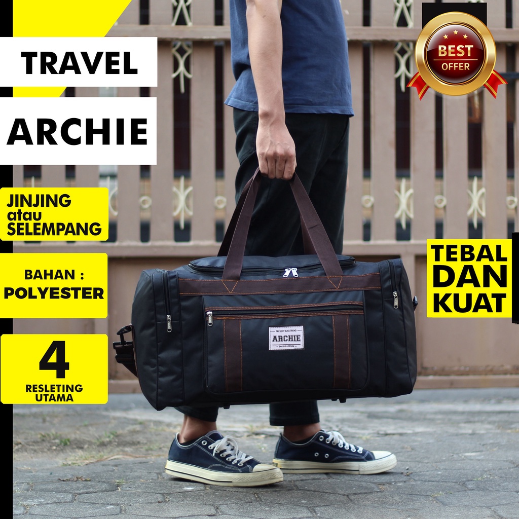 Jual TAS BAJU MUDIK Tas Travel Hitam ARCHIE Tas Jinjing Liburan Besar ...