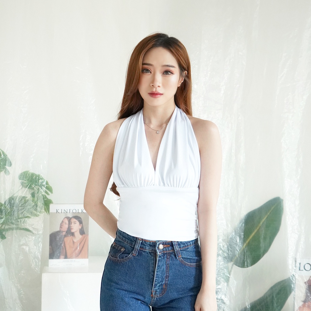 Jual Halter Tank Top V neck Tanktop Wanita Crop Top Wanita Backless ...