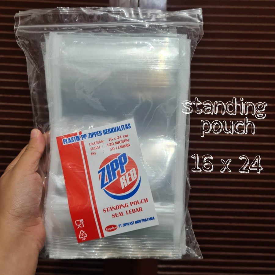 Jual PLASTIK STANDING POUCH 16X24 ZIPLOCK SEAL LEBAR 50 LEMBAR | Shopee ...