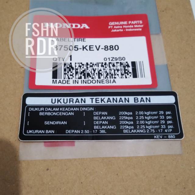Jual Stiker label tire ukuran tekanan ban sticker striping Supra Revo ...