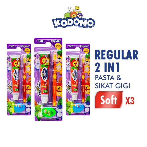 Jual KODOMO Sikat Gigi Anak Reguler 2 in 1 3 pcs | Shopee Indonesia