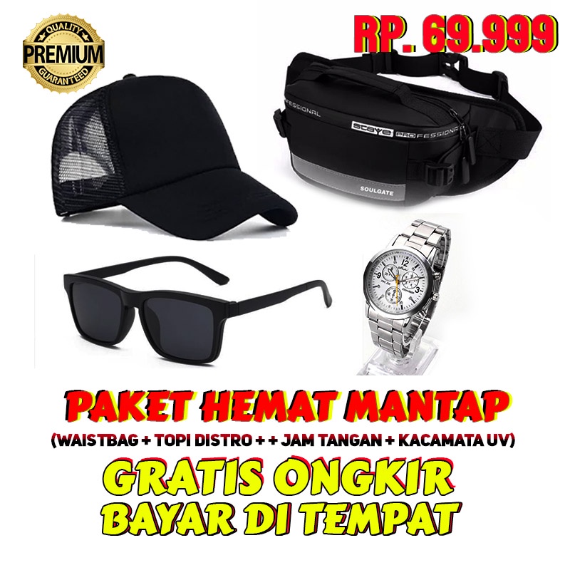 Jual Paket Ganteng 4in1 - Tas Selempang/Topi Jaring Distro/Jam ...
