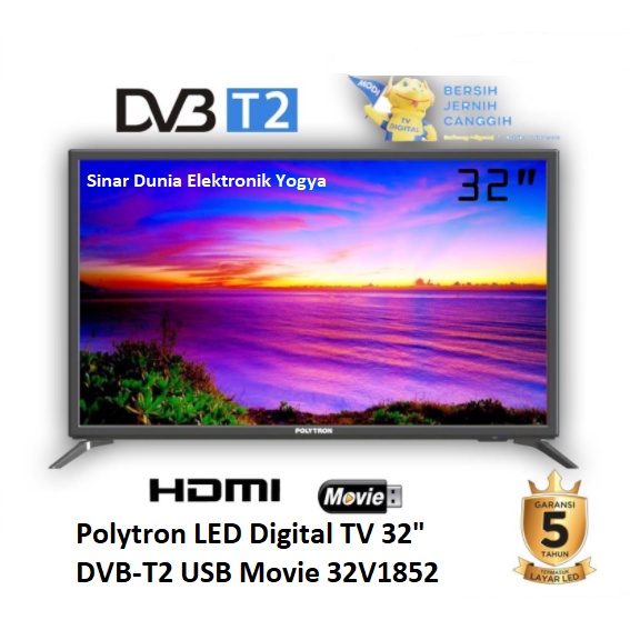 Jual Polytron LED Digital TV 32" DVB-T2 USB Movie PLD 32V1853 32V1753 ...