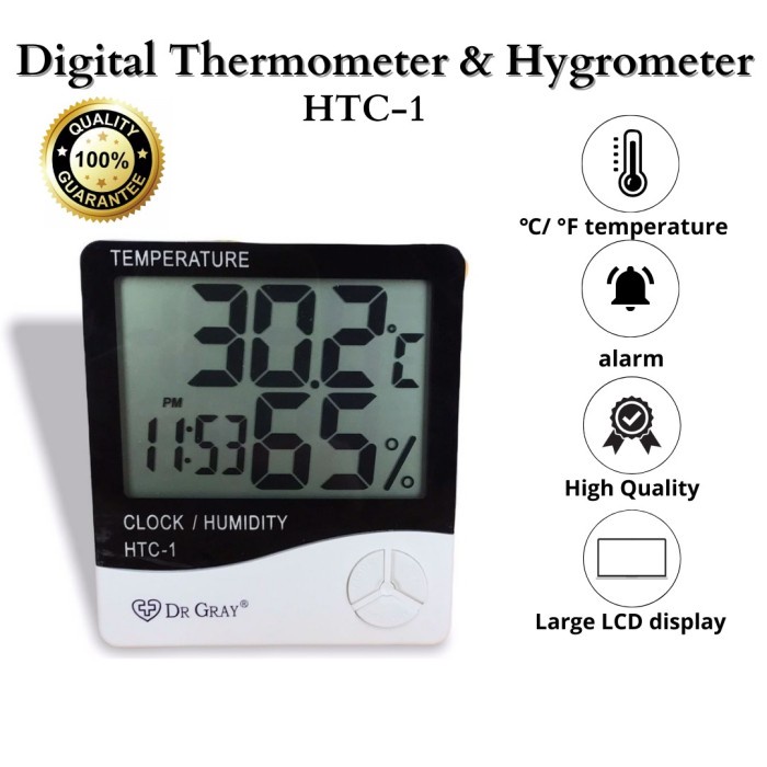 Jual HTC-1 Termometer Higrometer Ruangan Digital Humidity Dr Gray Jam ...