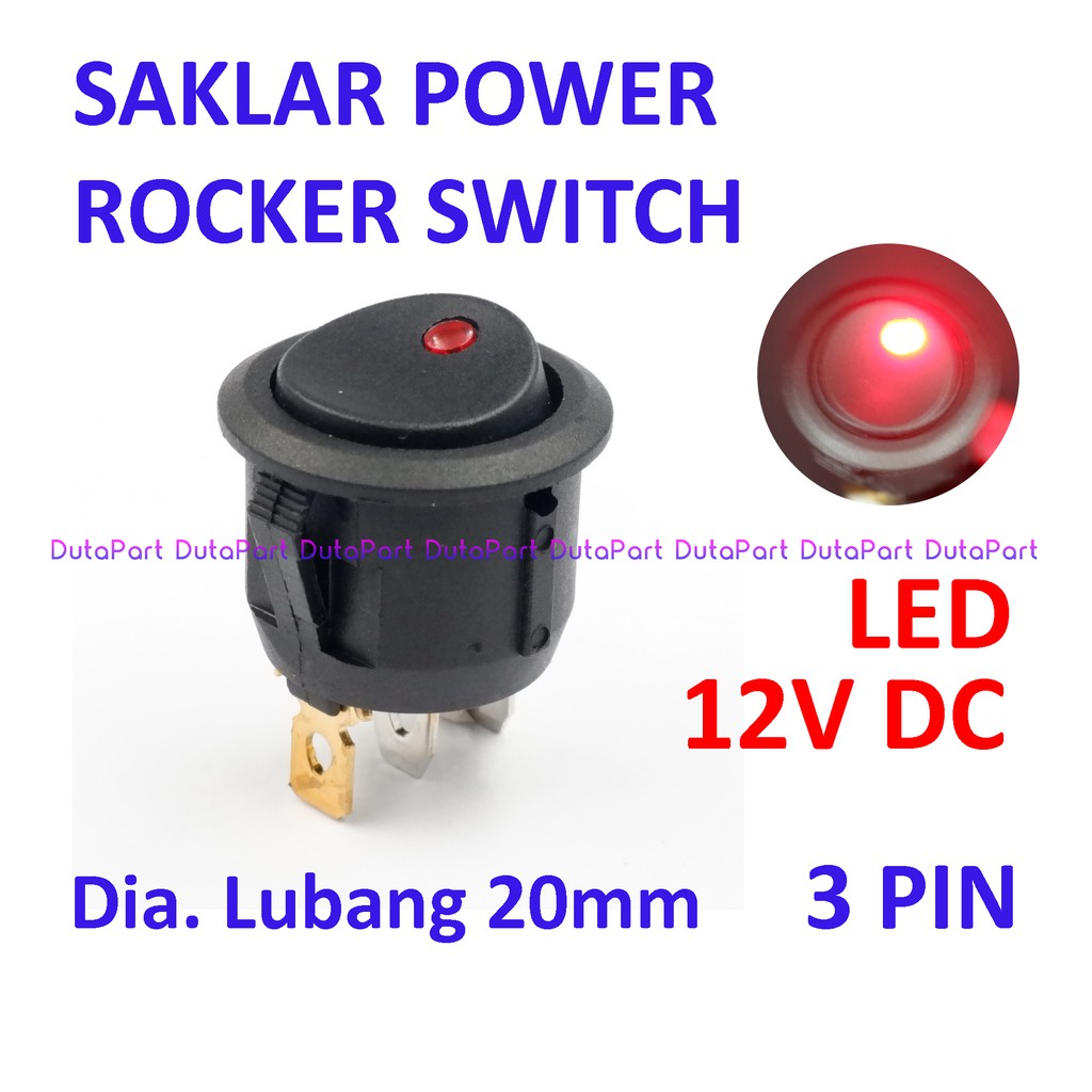 Jual [Duta-TNG] Saklar Power Bulat Rocker Switch LAMPU LED MERAH 12V ON ...