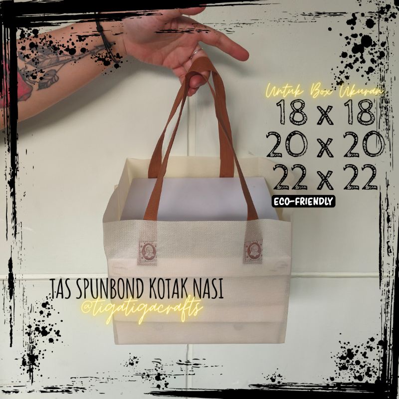 Jual POLOS LUSINAN tas spunbond kotak nasi murah tas kain nasi kotak tas spunbond box 22x22 ...