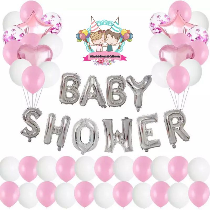 Jual WINDBLOWN BALON BABY SHOWER PINK SET FOR AQIQAH MAMA NEWBORN GIRL ...