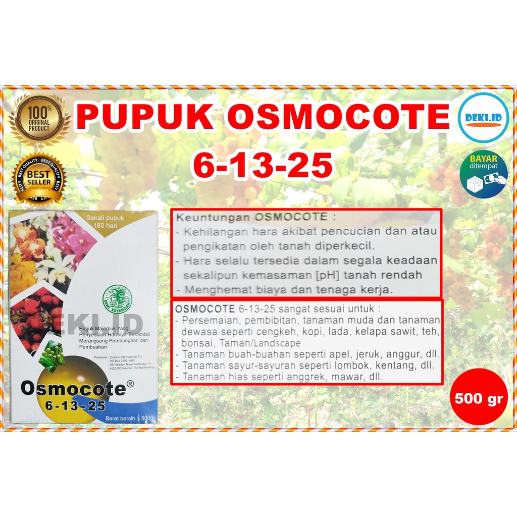 Jual Pupuk Osmocote 6 13 25 Dekastar 500 Gram Tanaman Buah Bunga Sayur ...