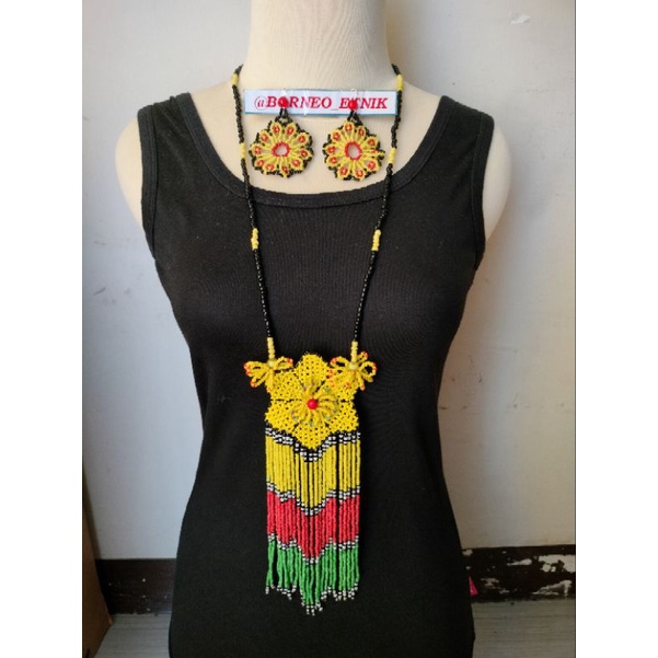Jual satu set kalung dan anting manik manik etnik dayak aksesoris etnik ...