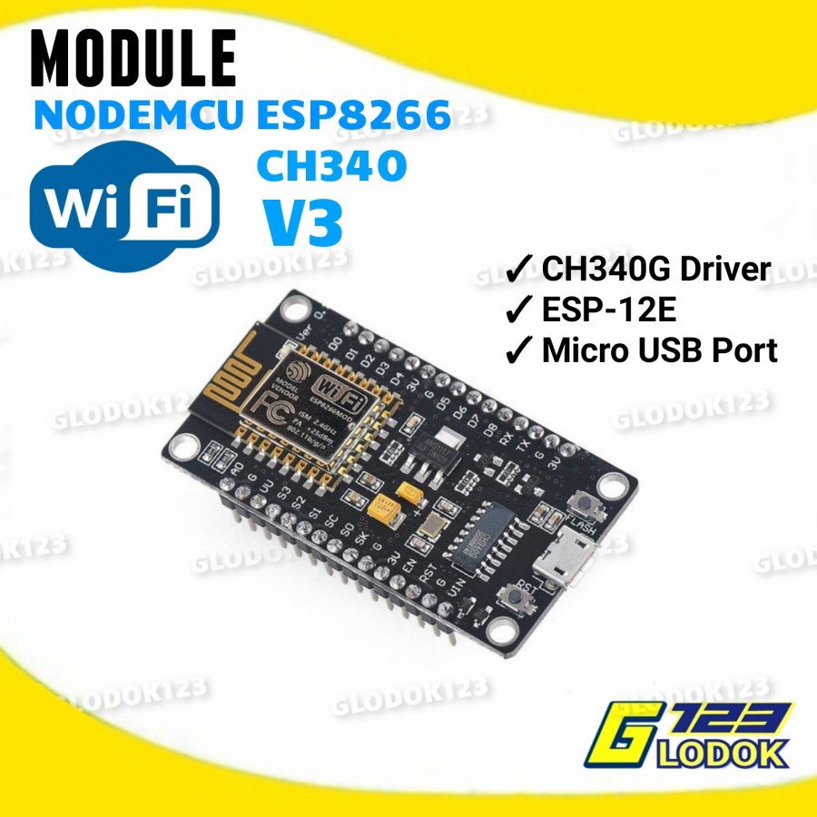 Jual NodeMcu LUA Wifi V3 4mb 32Mbits CH340 Flash ESP8266 ESP12 Board ...