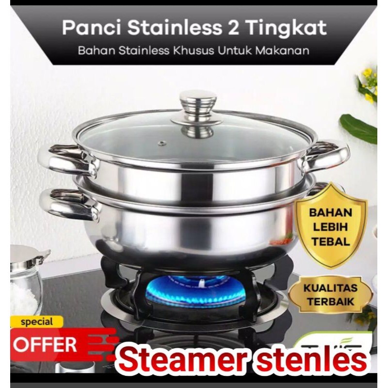 Jual [PANCI KUKUS 2 SUSUN] STEAMER STEINLESS TUTUP KACA PANCI SOMAY ...
