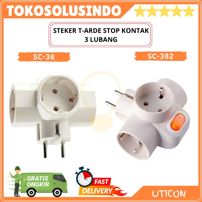 Jual Steker T Arde UTICON SC-38 / SC-382 3 Lubang + Saklar / Sambungan ...