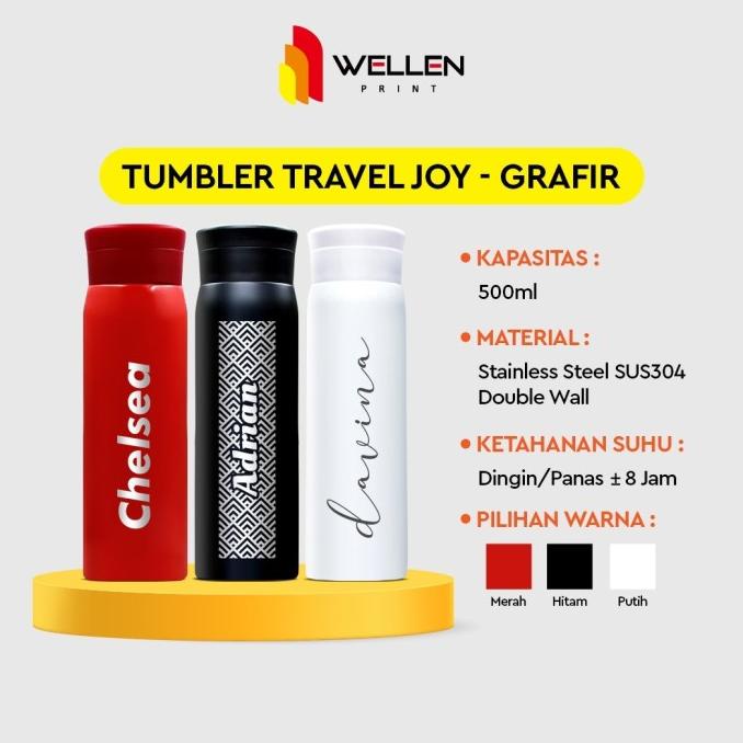 Jual Tumbler travel joy grafir custom nama / cetak botol minum termos ...