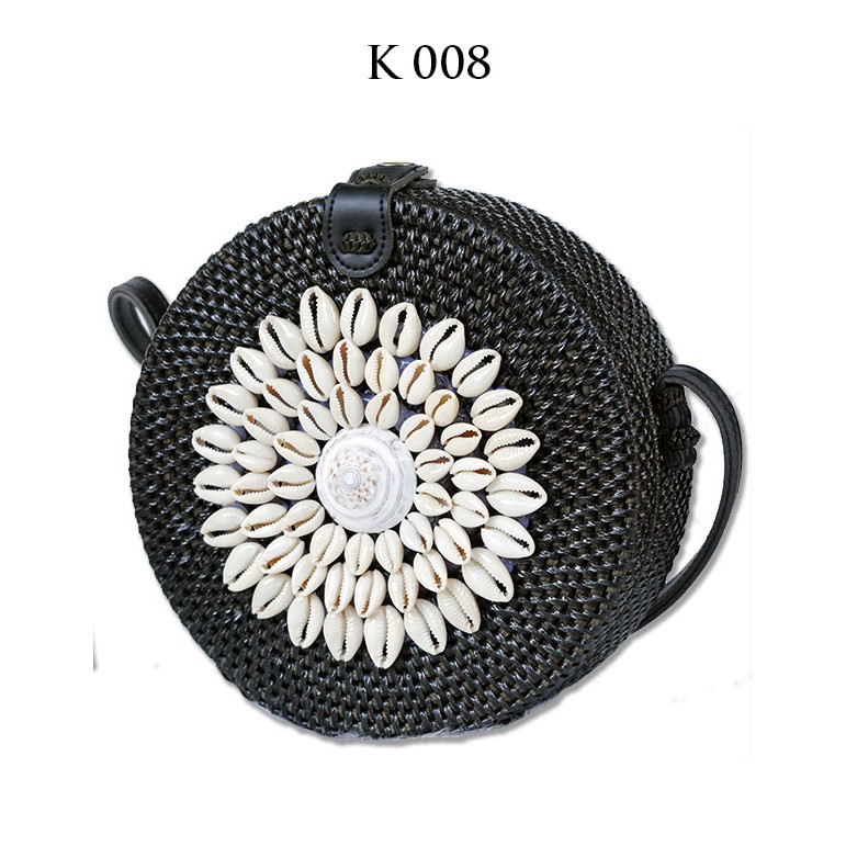 Jual Sweet Honey ~Tas Rotan Bali Bulat Motif Kerang 20cm Warna Putih ...