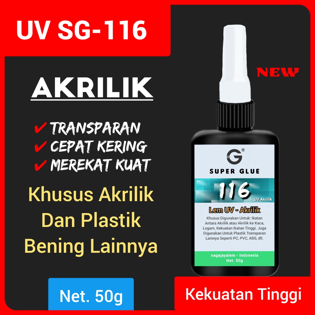 Jual (50g)Lem UV Akrilik 116/Lem Inlay/Lem PVC/Lem PC/Lem Sinar/Acrylic ...