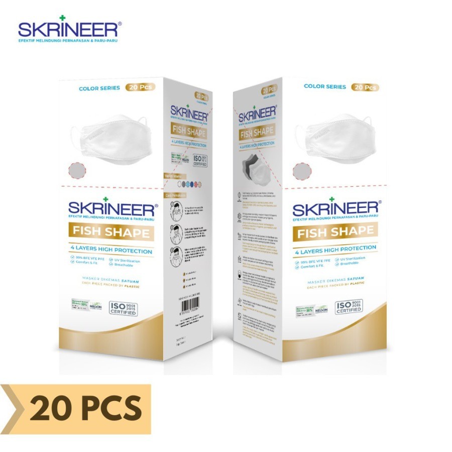 Jual KF94 Skrineer Masker Fish Shape 4 ply / Earloop White Putih isi 20 ...