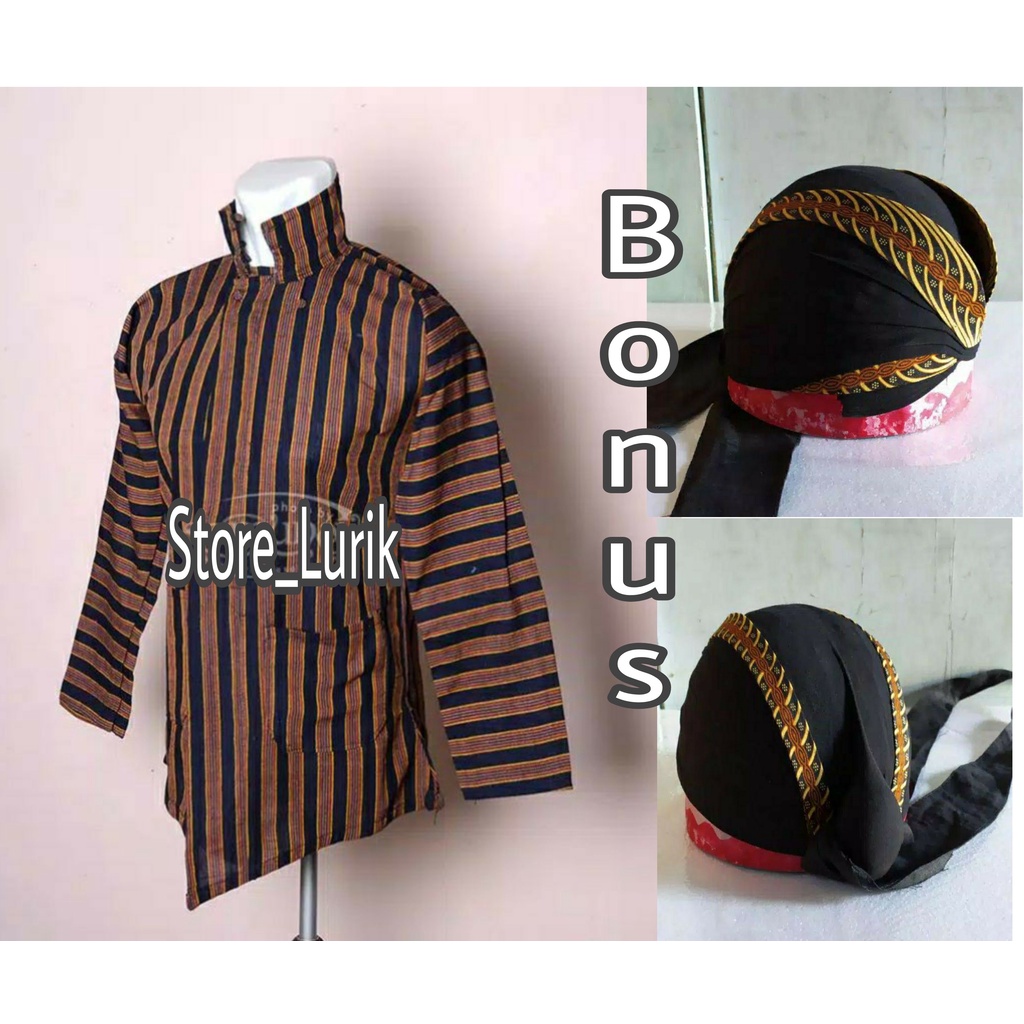 Jual Baju Surjan Lurik Jawa Pria Bonus Blangkon Jogja Kuning / Koko Jawa / Adat Jawa / Pakaian ...